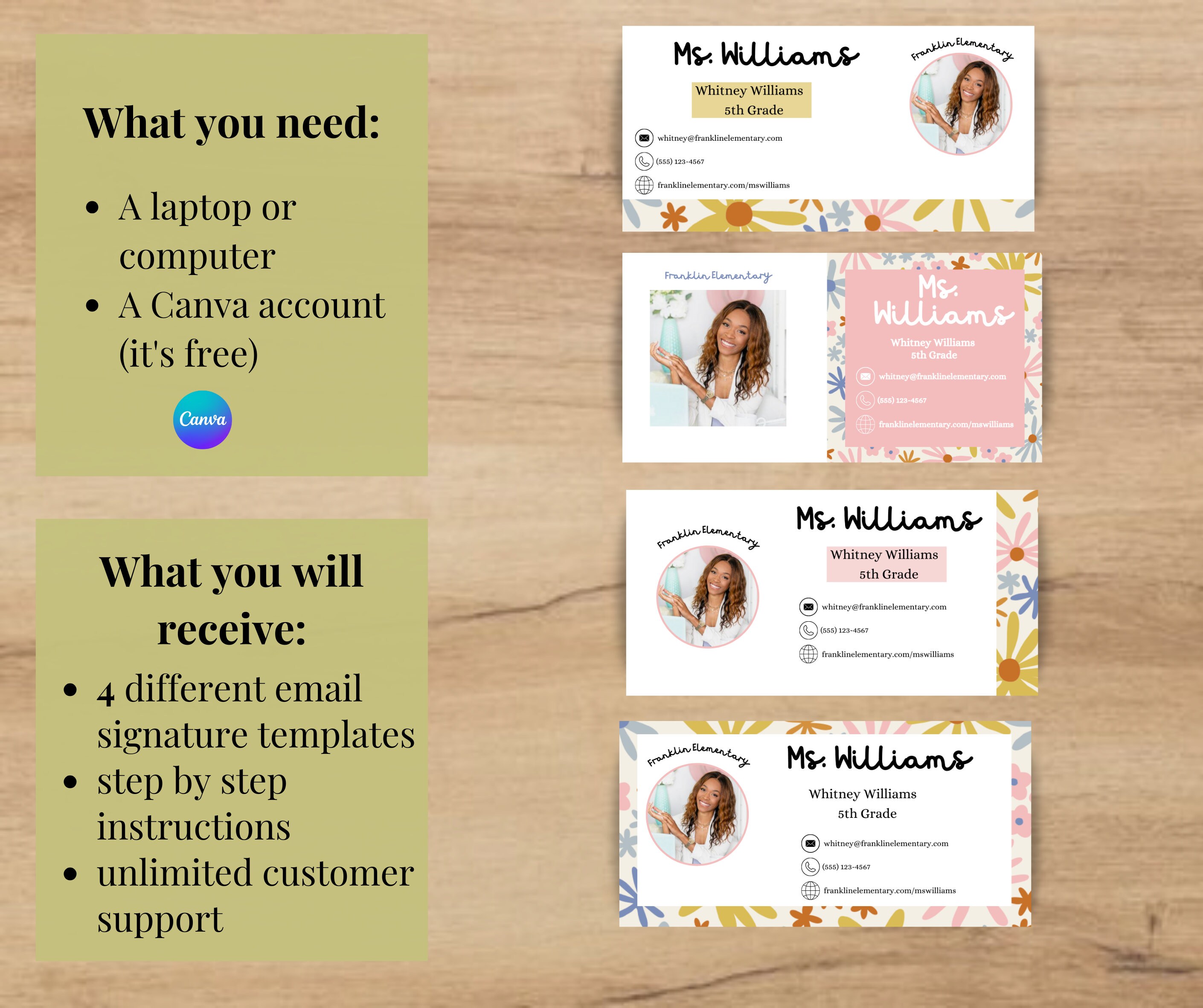 Teacher Email Signature Template Editable Canva Signature Design With ...