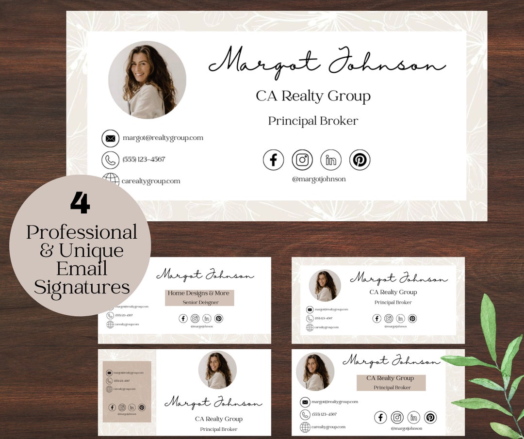 Floral Neutral Email Signature Template Editable Canva Signature Design ...