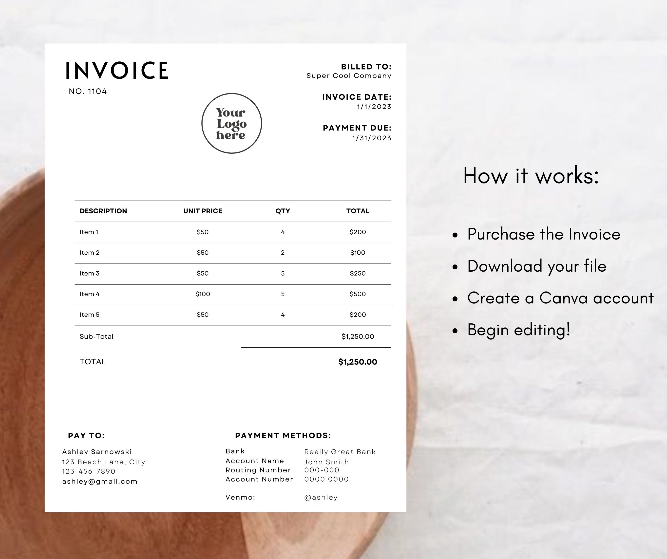 Invoice Template Editable Business Invoice Custom Invoice Printable ...