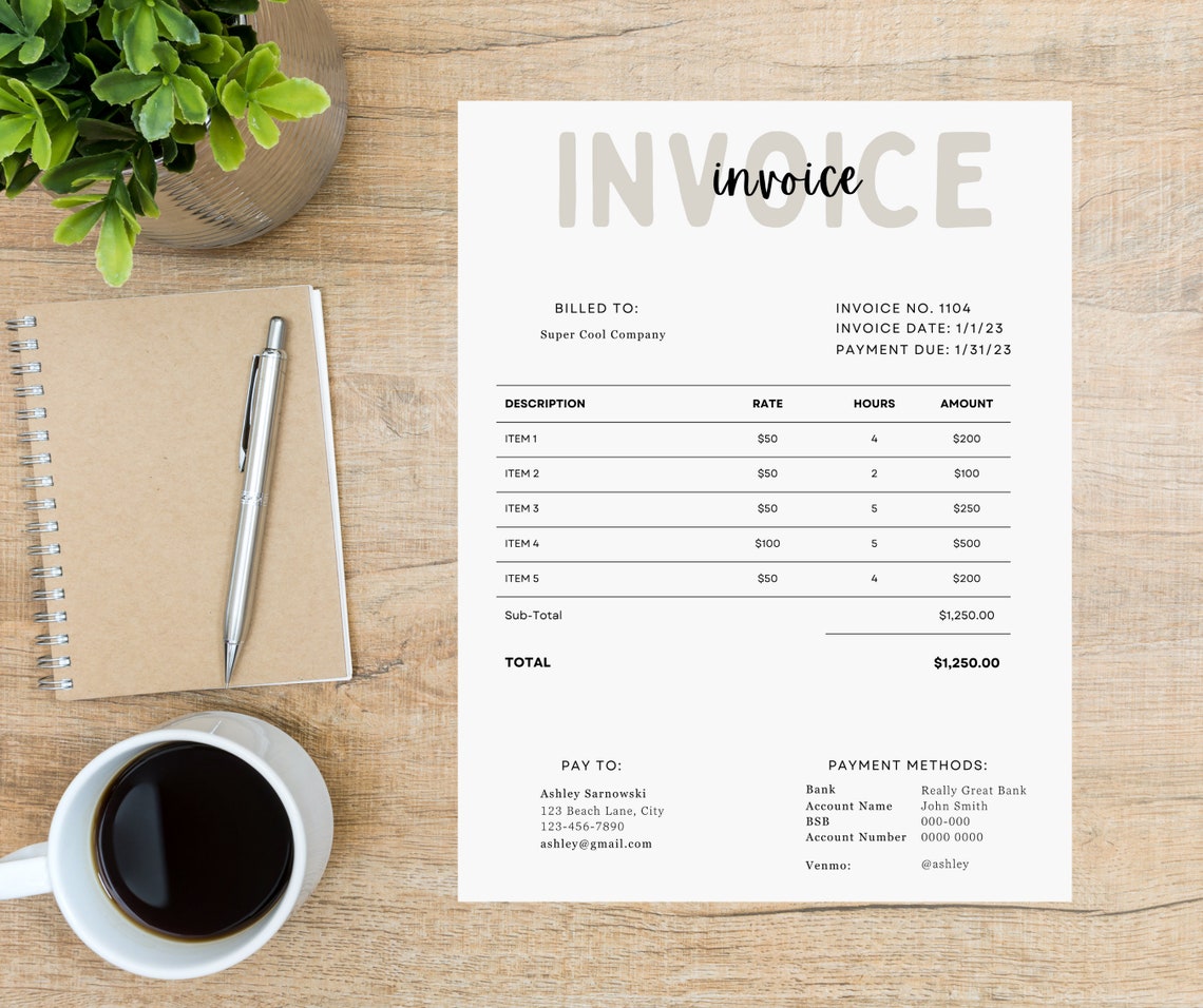 Invoice Template Editable Business Invoice Custom Invoice Printable ...