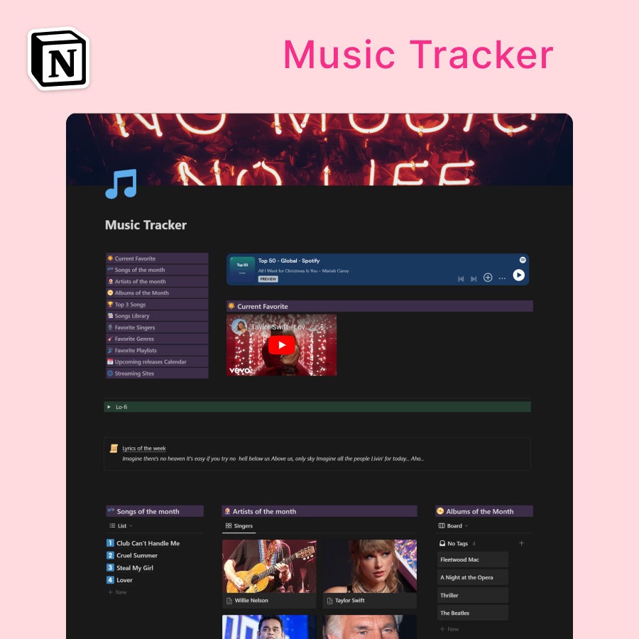 Music Tracker | Notion Template - Etsy