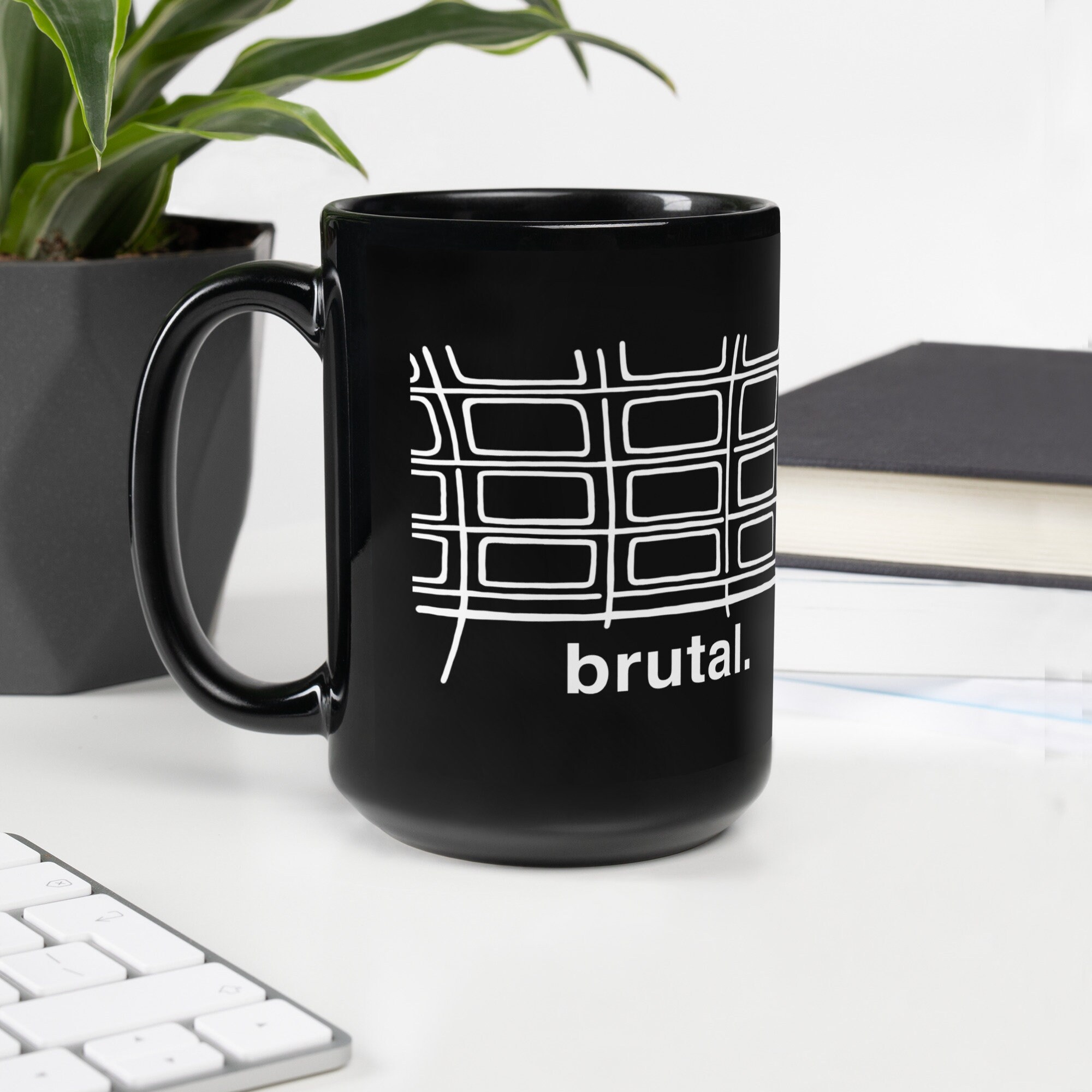 Metro Mug | Brutalist Architecture Inspired Black Glossy Mug 11oz and ...