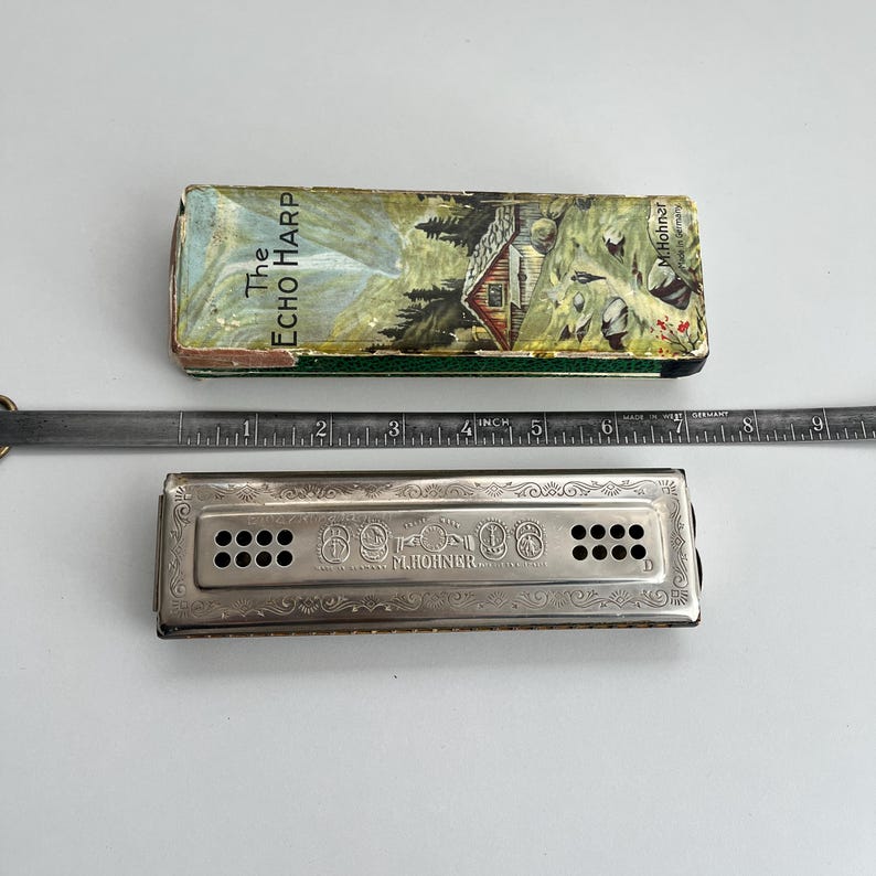 Vintage M. Hohner Echo Harp Harmonica A/D - Original Box Germany Silver ...