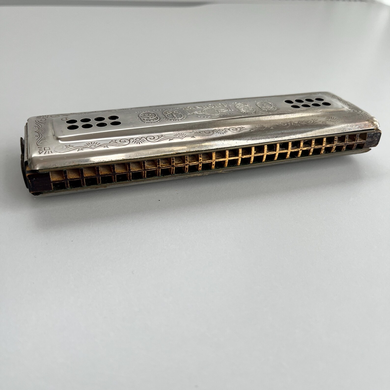 Vintage M. Hohner Echo Harp Harmonica A/D - Original Box Germany Silver ...