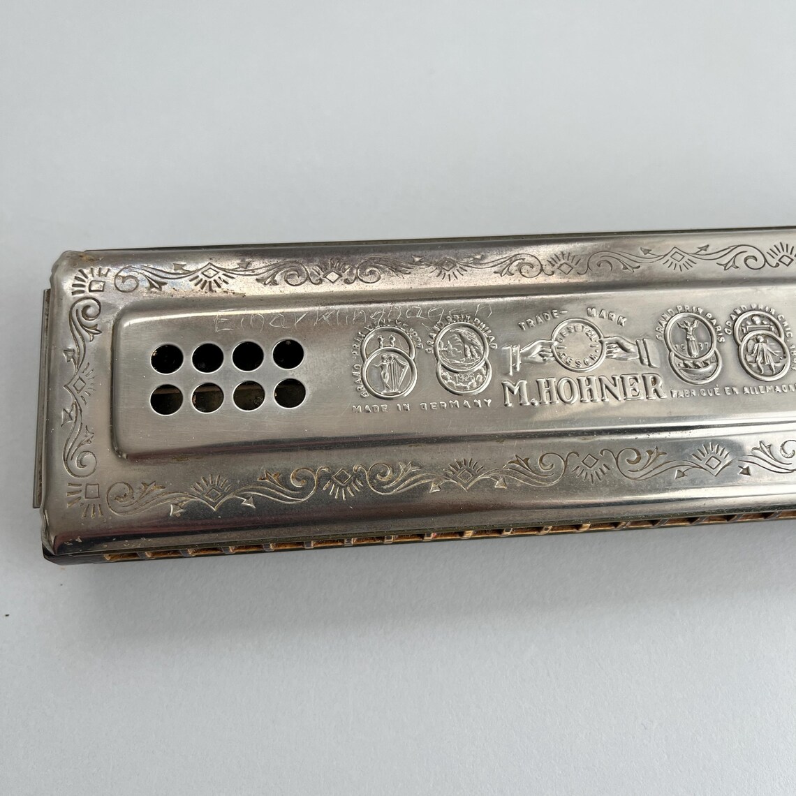 Vintage M. Hohner Echo Harp Harmonica A/D - Original Box Germany Silver ...