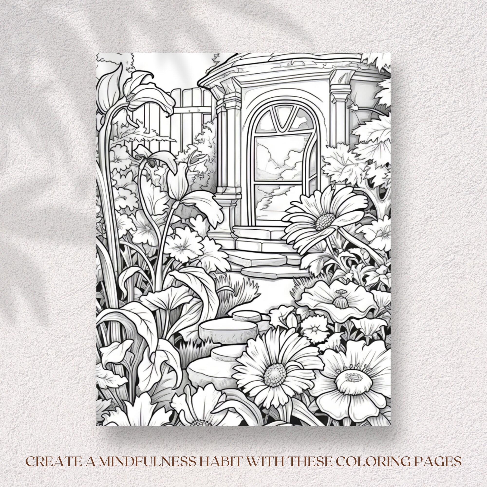 Relaxing Garden Mindfulness Coloring Pages 20 Pages for Stress Relief ...