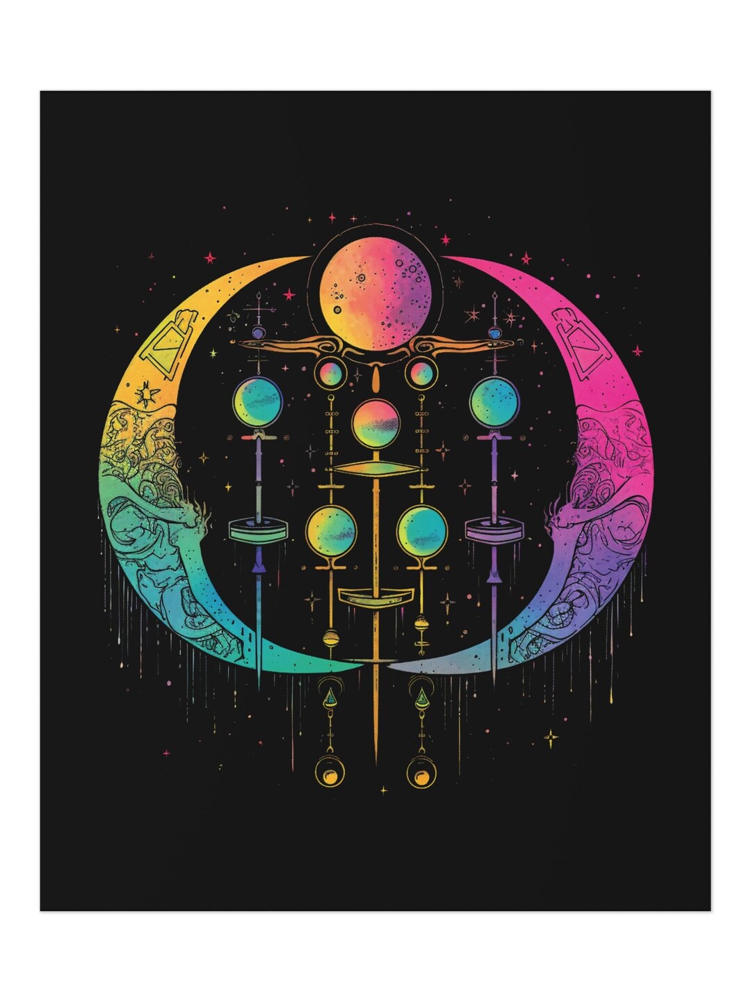 Rainbow Moon Phase Wall Decor Poster - Etsy