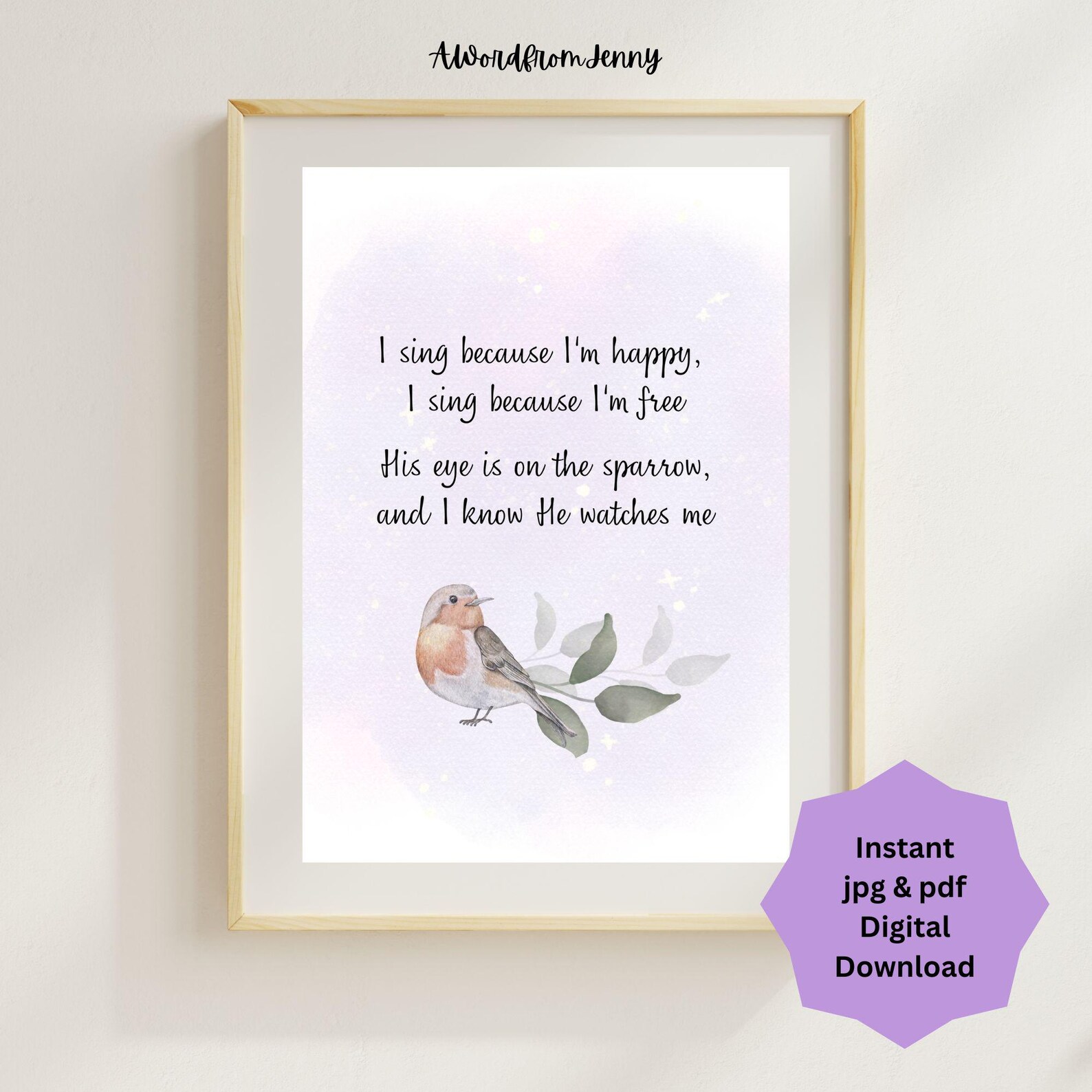 His Eye is on the Sparrow Print: Christian Hymn, Gospel Art (digital ...