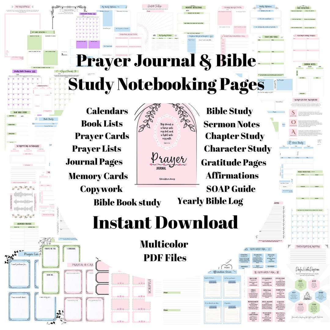 Prayer Journal and Bible Study Notebooking Pages Printable Gratitude ...