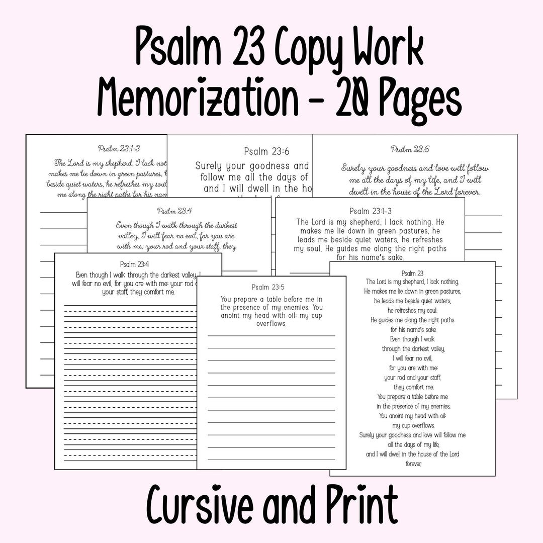 Psalm 23 Simple Memorization Copy Work Pages for Adults / Children ...