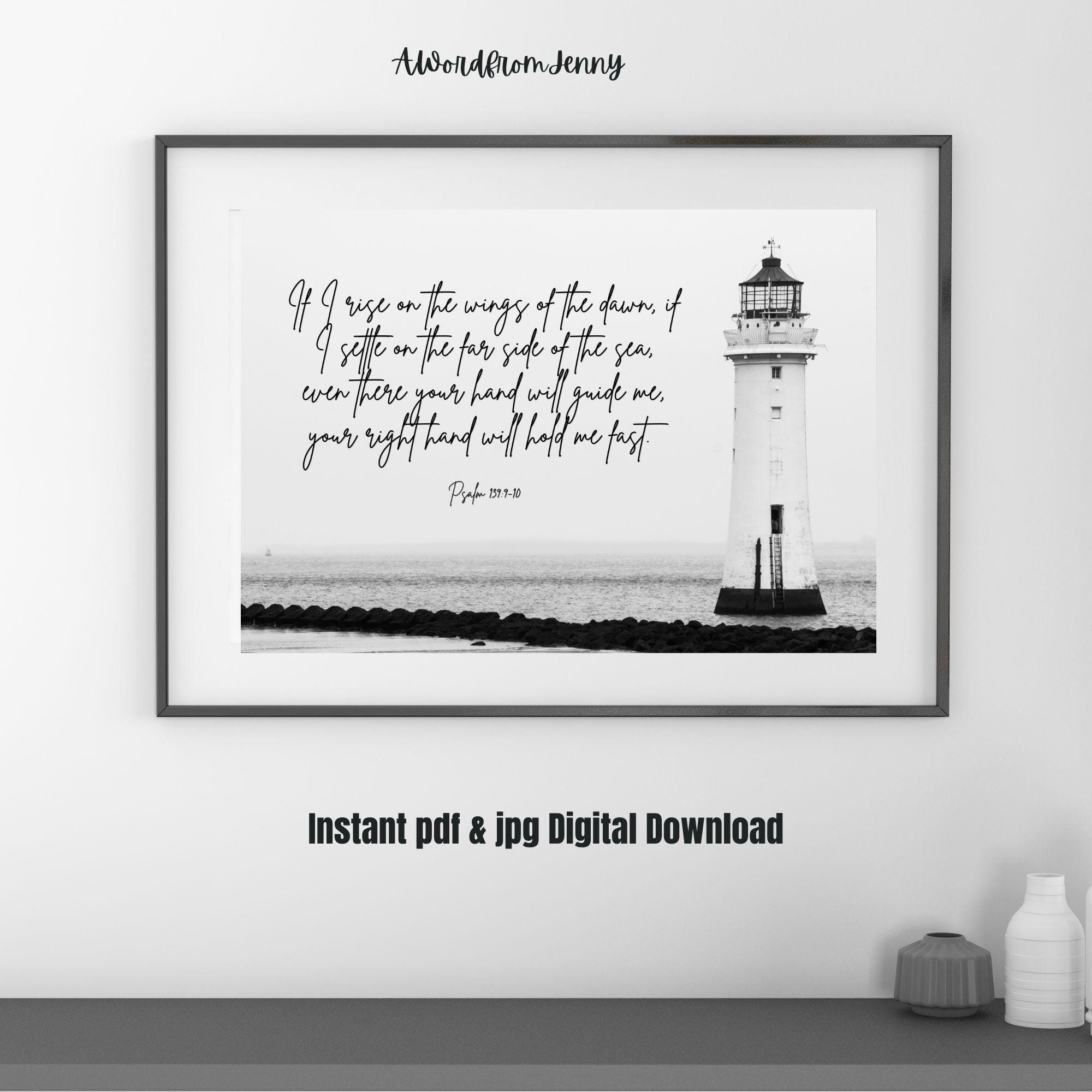 Psalm 139:9 Inspirational Bible Verse Scripture Print, If I Rise on the ...