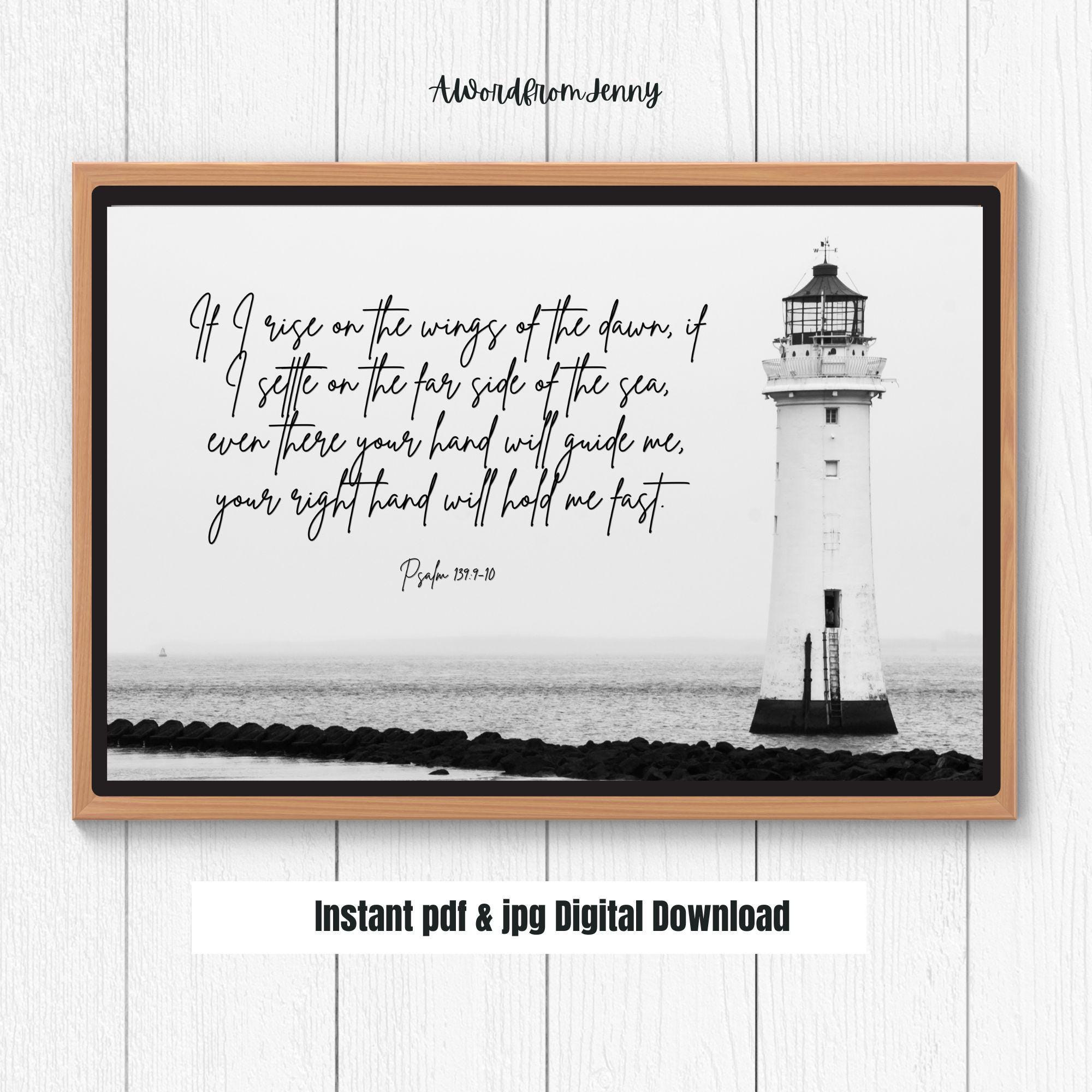 Psalm 139:9 Inspirational Bible Verse Scripture Print, If I Rise on the ...
