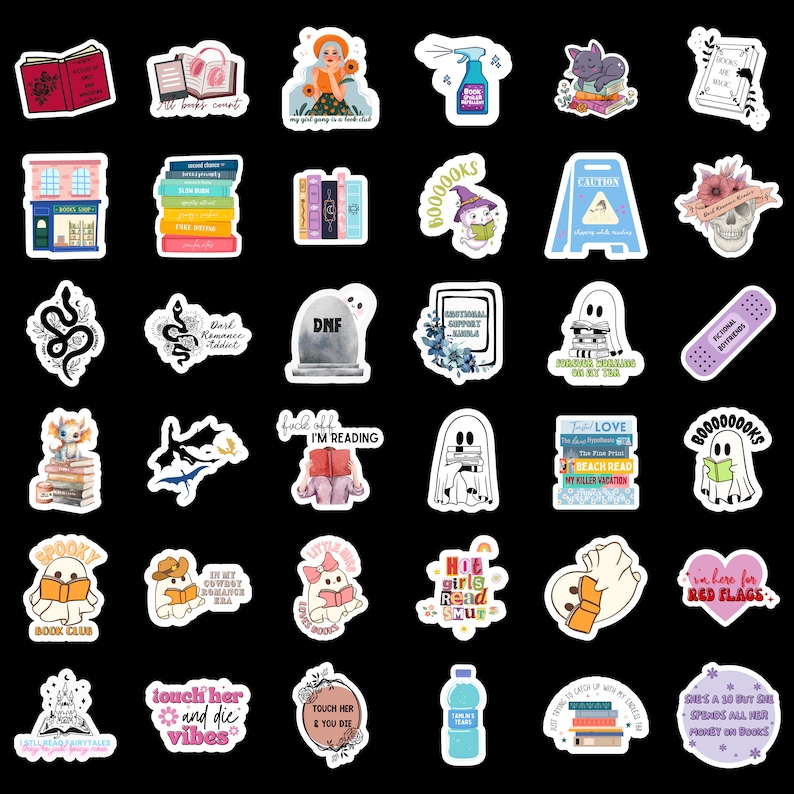 Book Lover Stickers Printable Book Doodles Bookish Digital Stickers ...