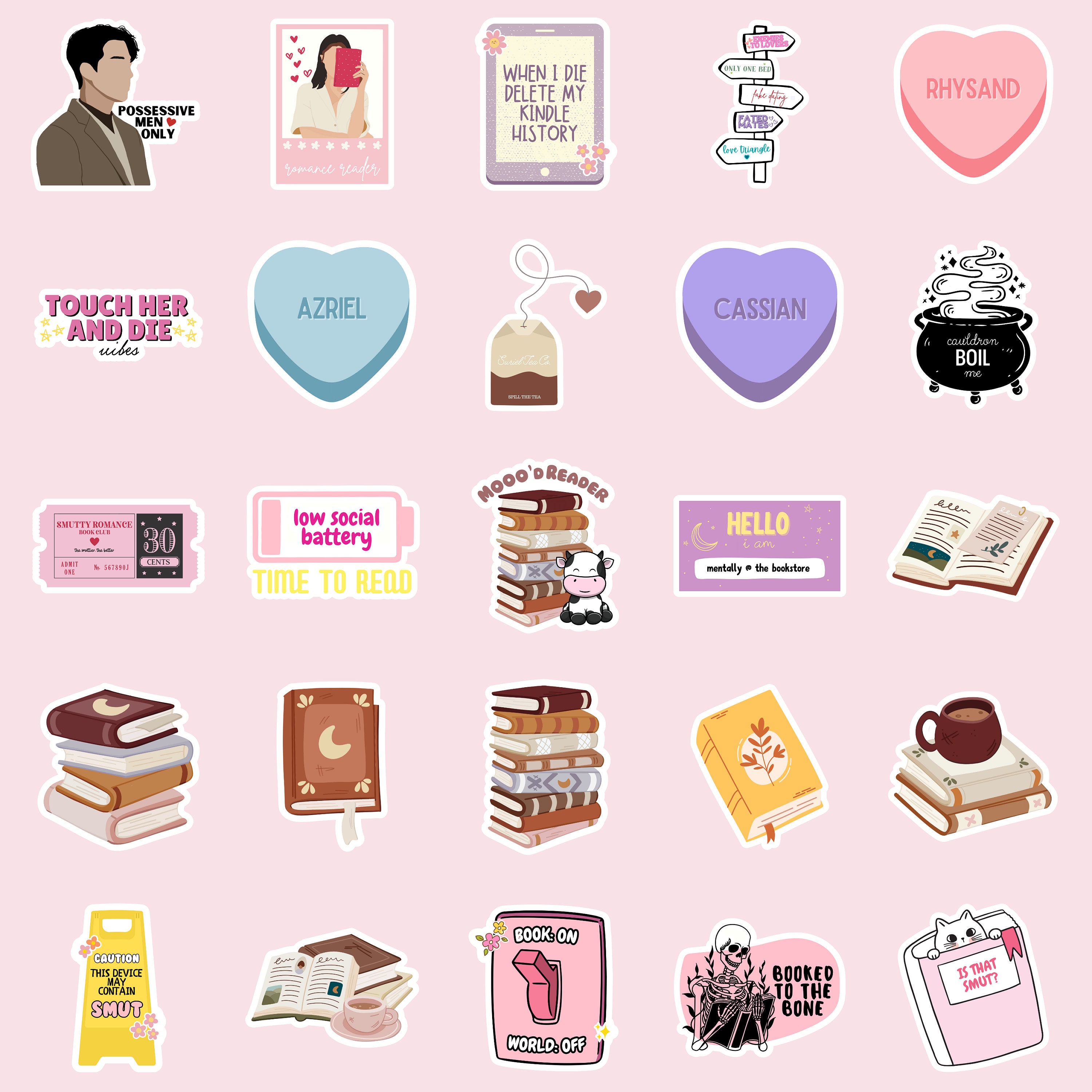 Book Lover Stickers Printable Book Doodles Bookish Digital Stickers ...