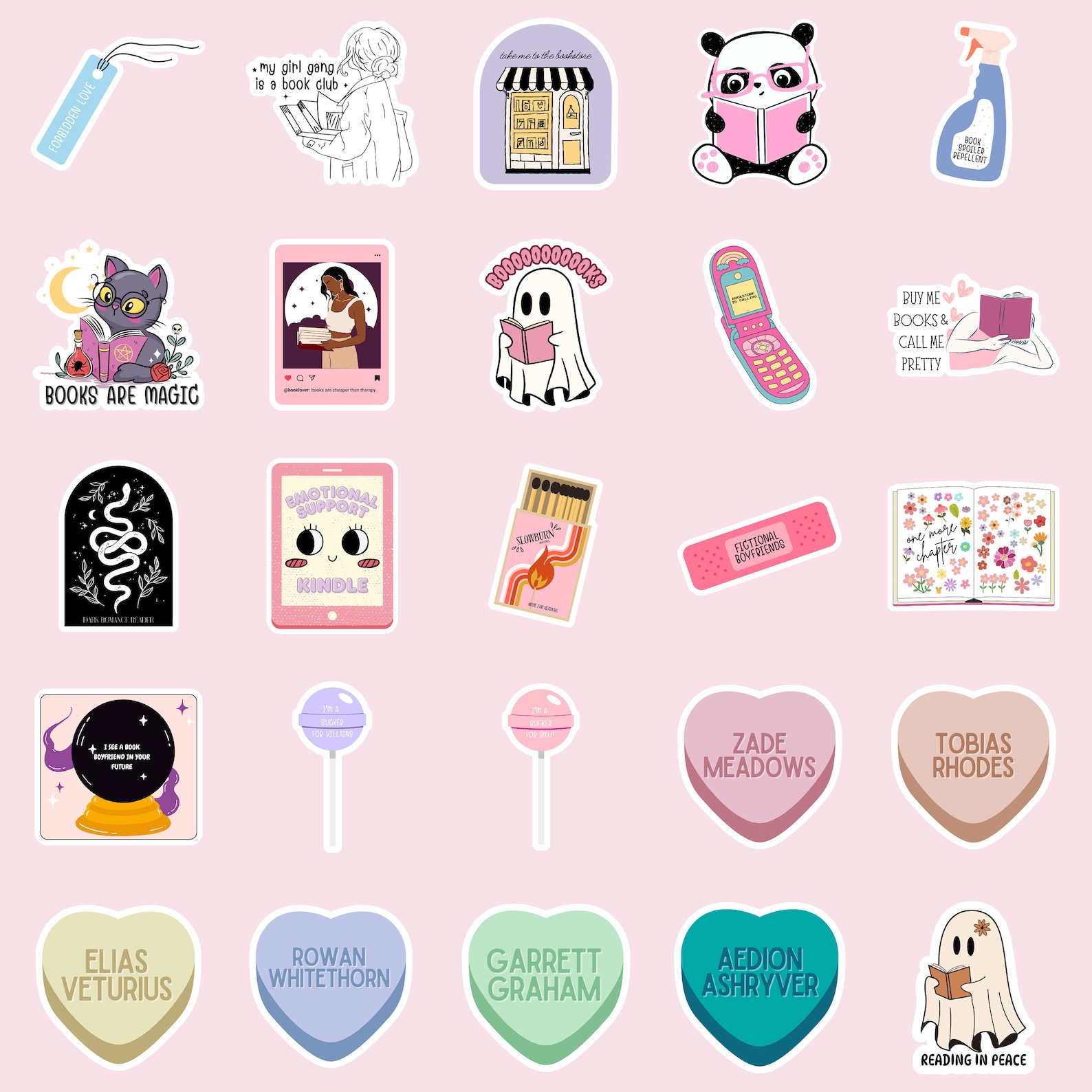 Book Lover Stickers Printable Book Doodles Bookish Digital Stickers ...