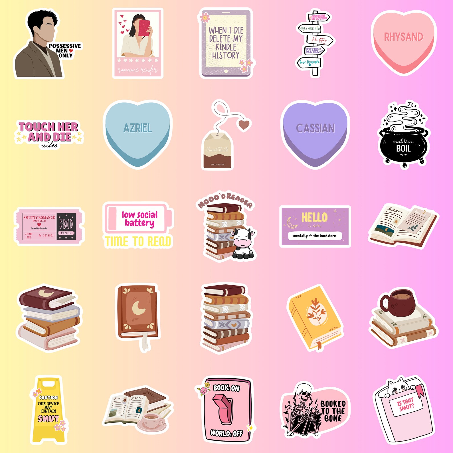 Book Lover Stickers Printable Book Doodles Bookish Digital Stickers ...