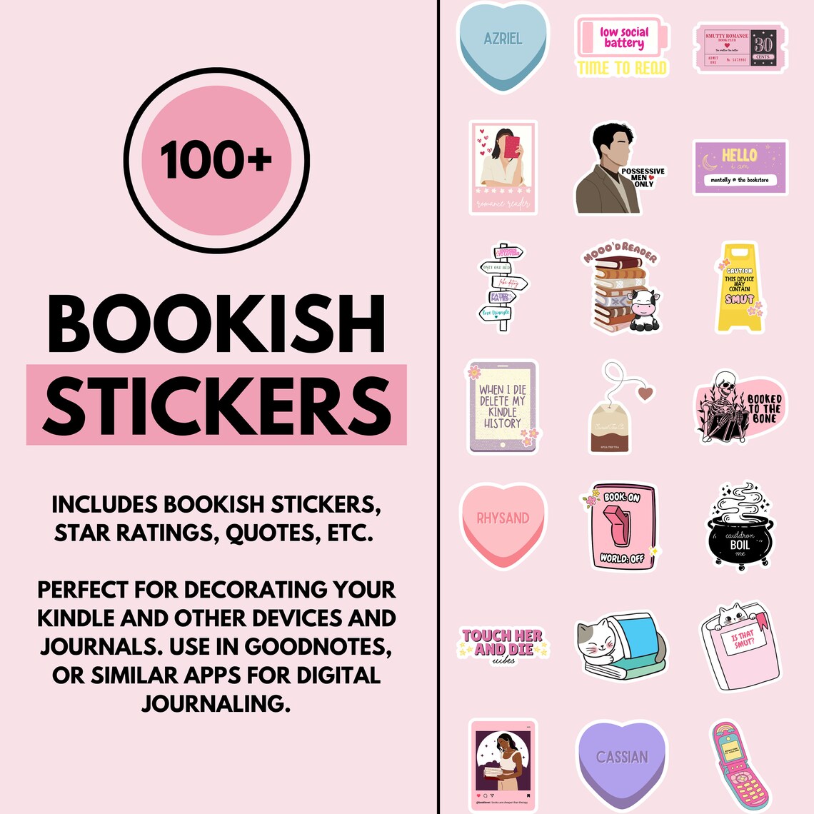 Book Lover Stickers Printable Book Doodles Bookish Digital Stickers ...