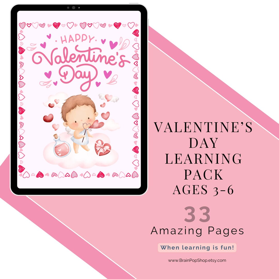 Valentine Activity Pack – Kids Ages 3-6, Tracing, Math (printable PDF ...
