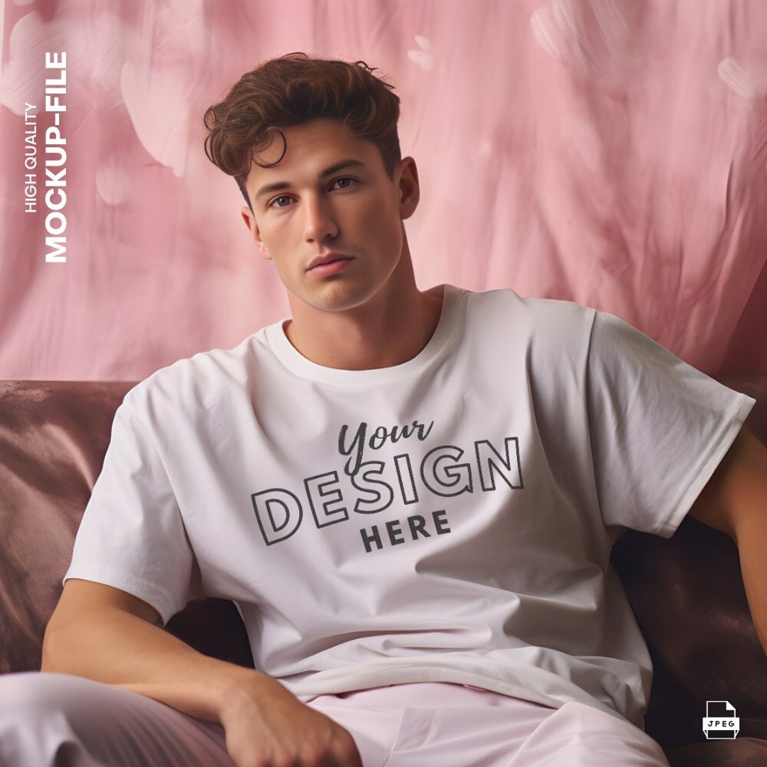 White T-shirt Mockup Male Model / JPEG Mock up Photo - Etsy UK