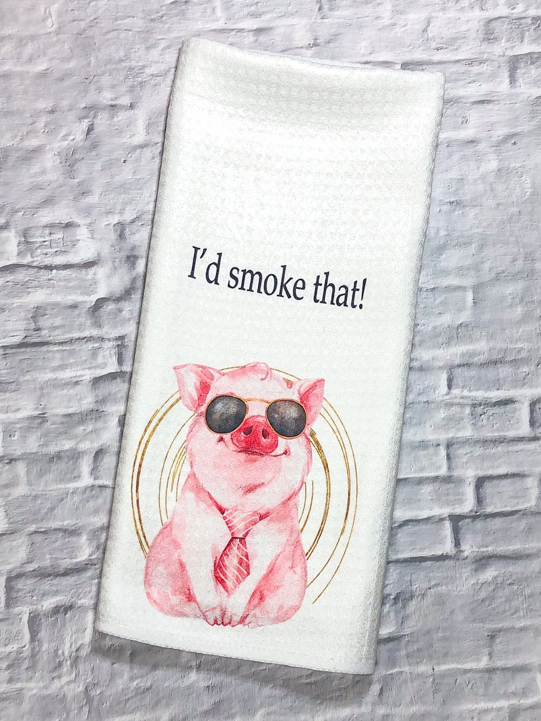Funny Pig BBQ Towel Smoked Meat Barbecue Lover Gift Kitchen Towel Pig ...