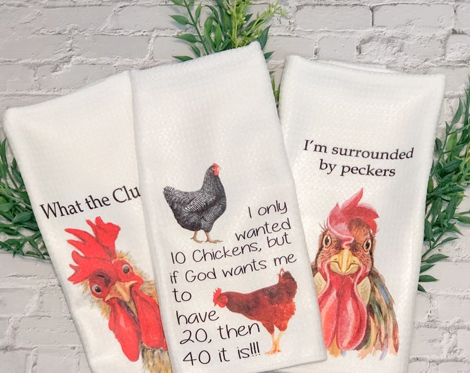 Funny Chicken Towel Set of Three or Chicken Lover Gift Kitchen Towel ...