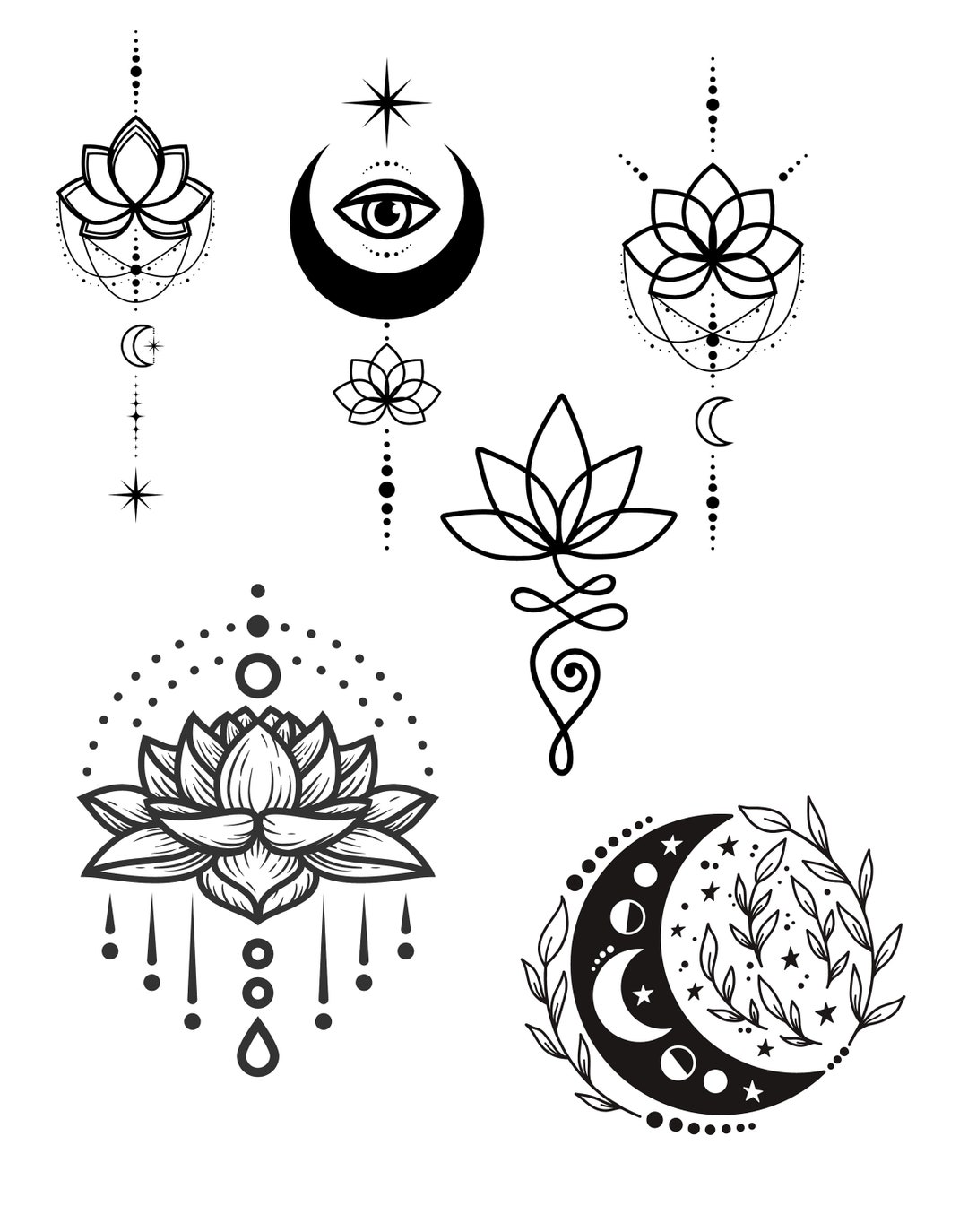 Lotus Moon Tattoo Flash Sheet Tattoo Designs Instant Downloads ...