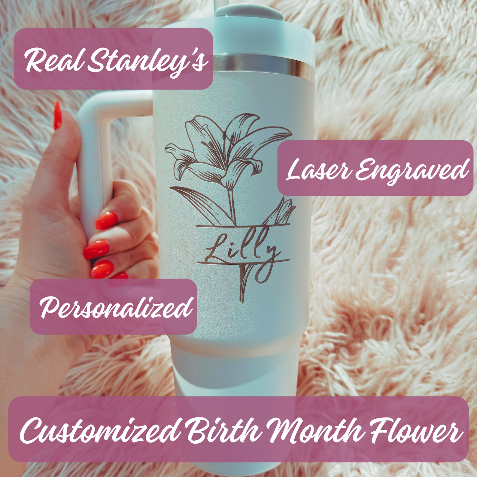 Personalized Birth Flower Stanley Cup With Name, Personalized Birth ...