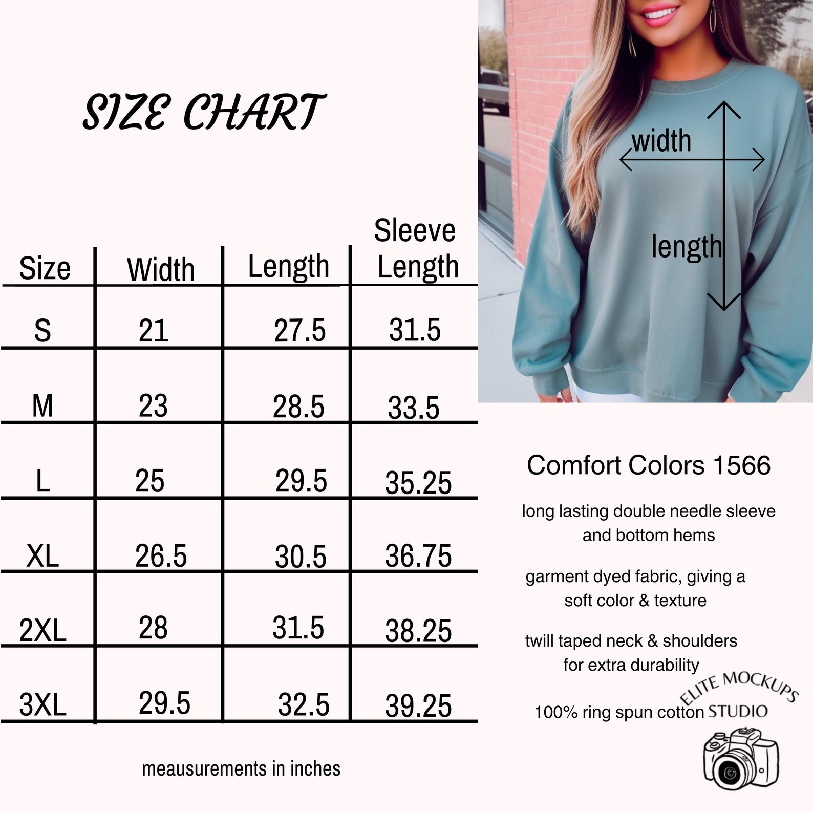 Comfort Colors Size Chart - Comfort Colors 1566 Size Chart - 1566 Size ...