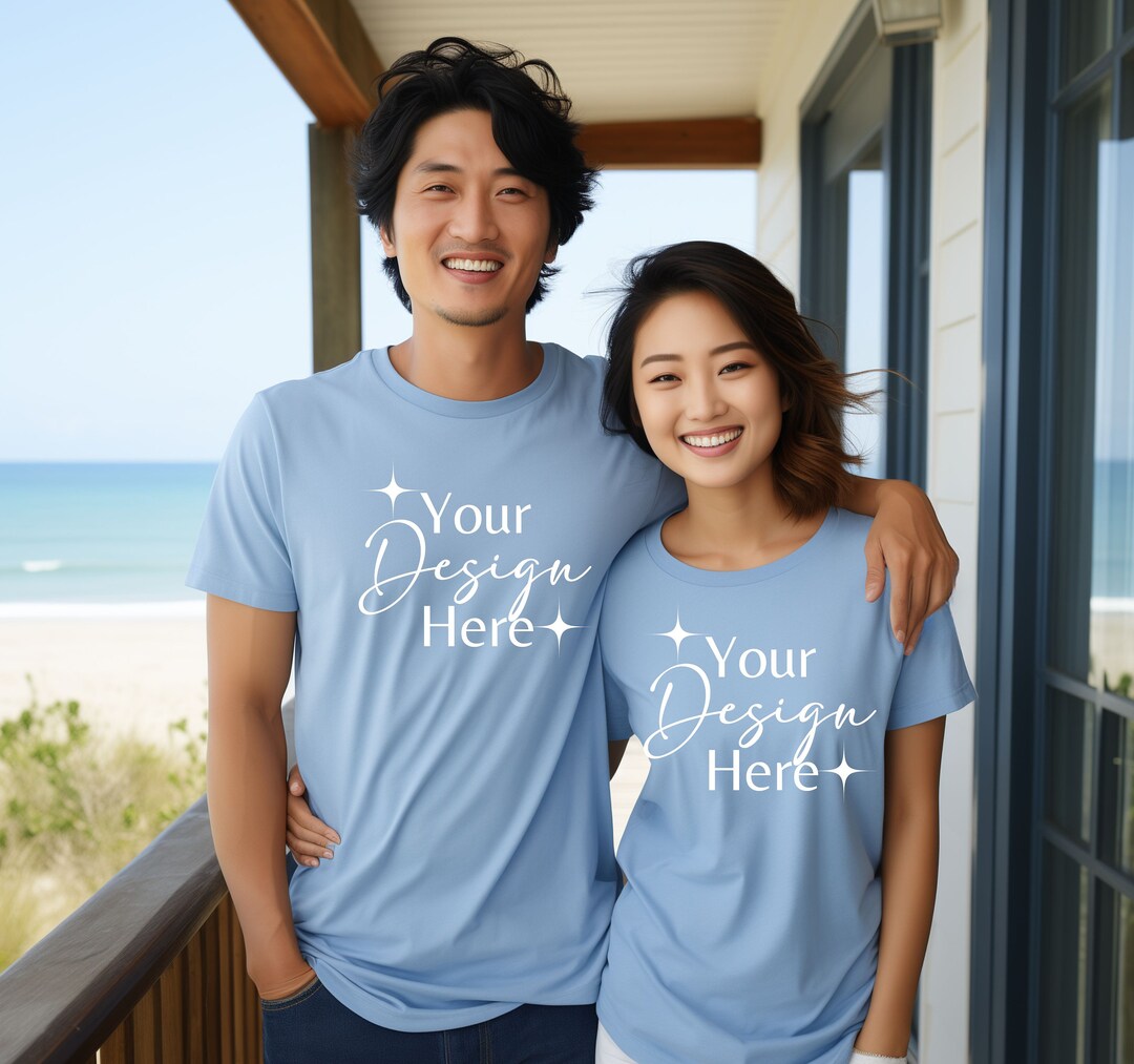 Couples Tshirt Mockup, Blue Gildan 5000 Couple Mockup, Gildan 5000 ...