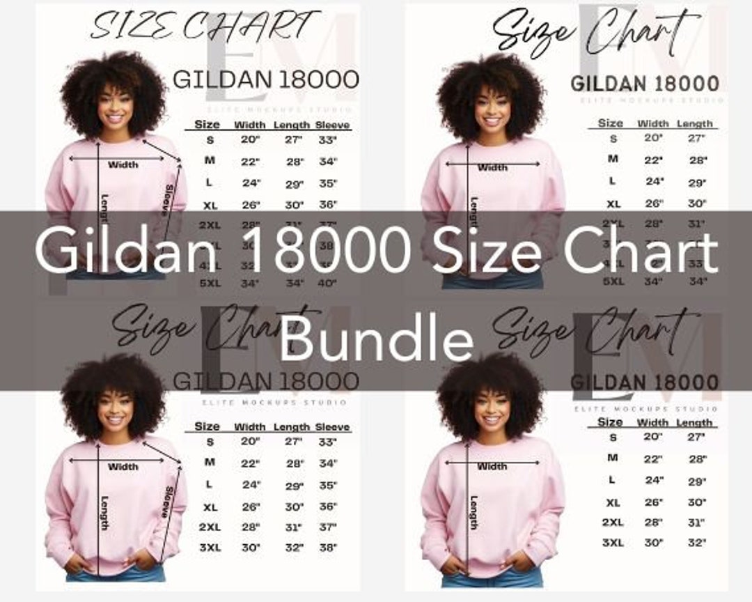 Gildan 18000 Size Chart | Size Chart for Gildan | Gildan 1800 Mockup ...