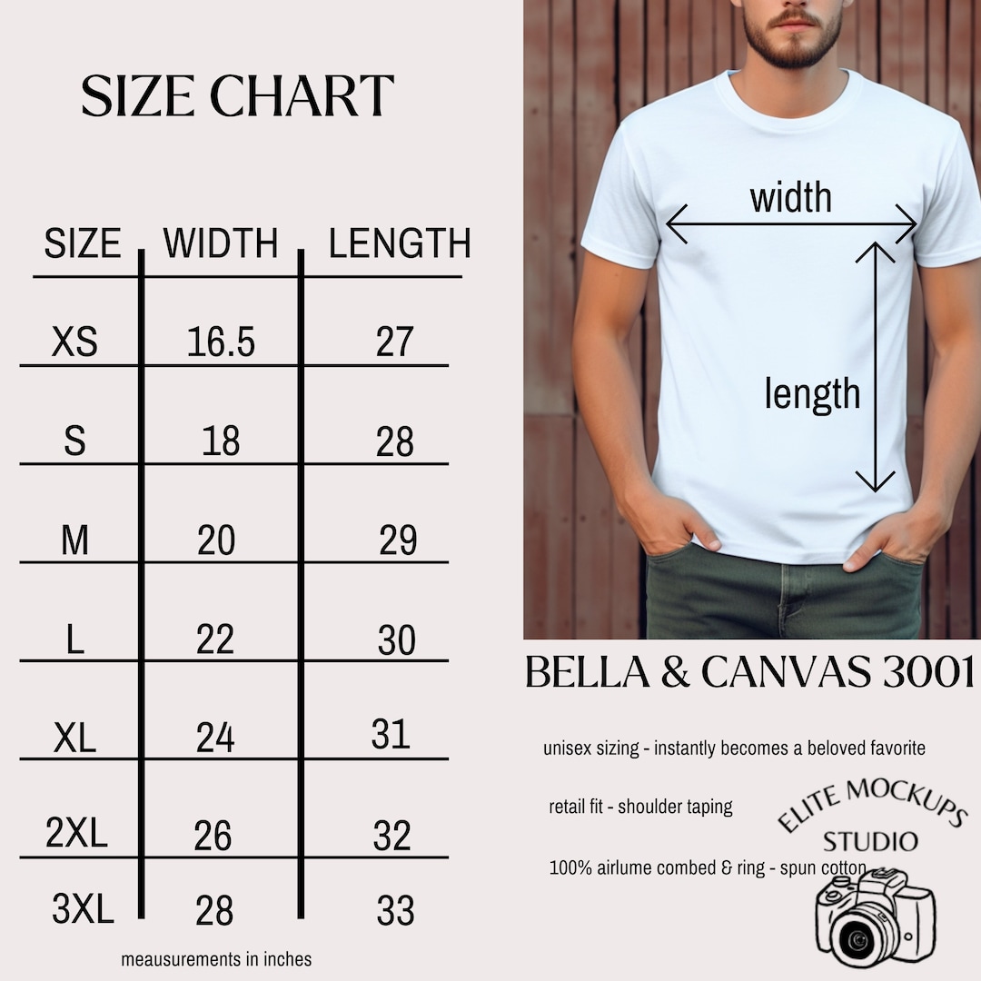 Bella Canvas Size Chart 3001 3001 SIZE CHART Bella Canvas 3001 Size ...