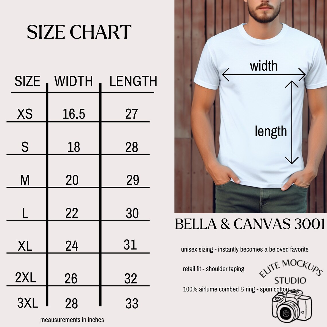 Bella Canvas Size Chart 3001 3001 SIZE CHART Bella Canvas 3001 Size ...