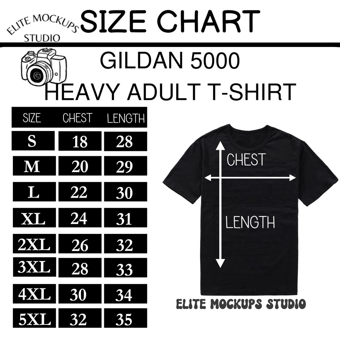 Gildan 5000 Size Chart, GILDAN 5000 Unisex Tshirt Size Chart, 5000 Tee ...