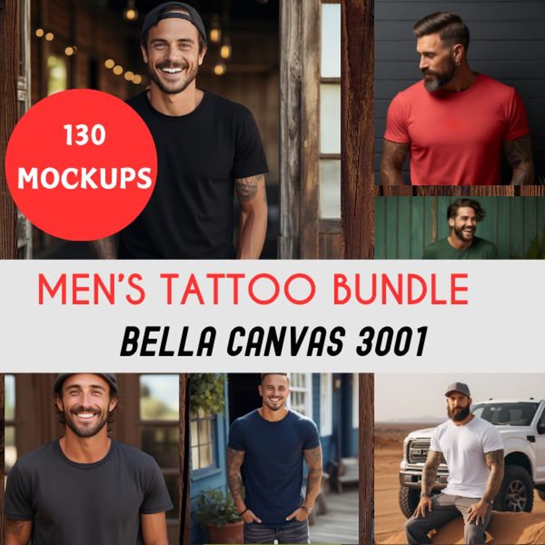 Bella Canvas 3001 Bundle, Mens Tshirt Mockup Bundle, Male Model Shirt Mockup, Tattoo Model ...