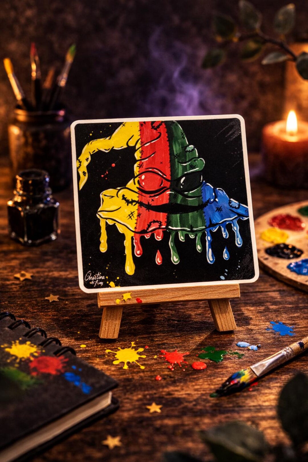 Melting Mayhem - Dripping Stitched Figure Painting – Bold Primary Color ...