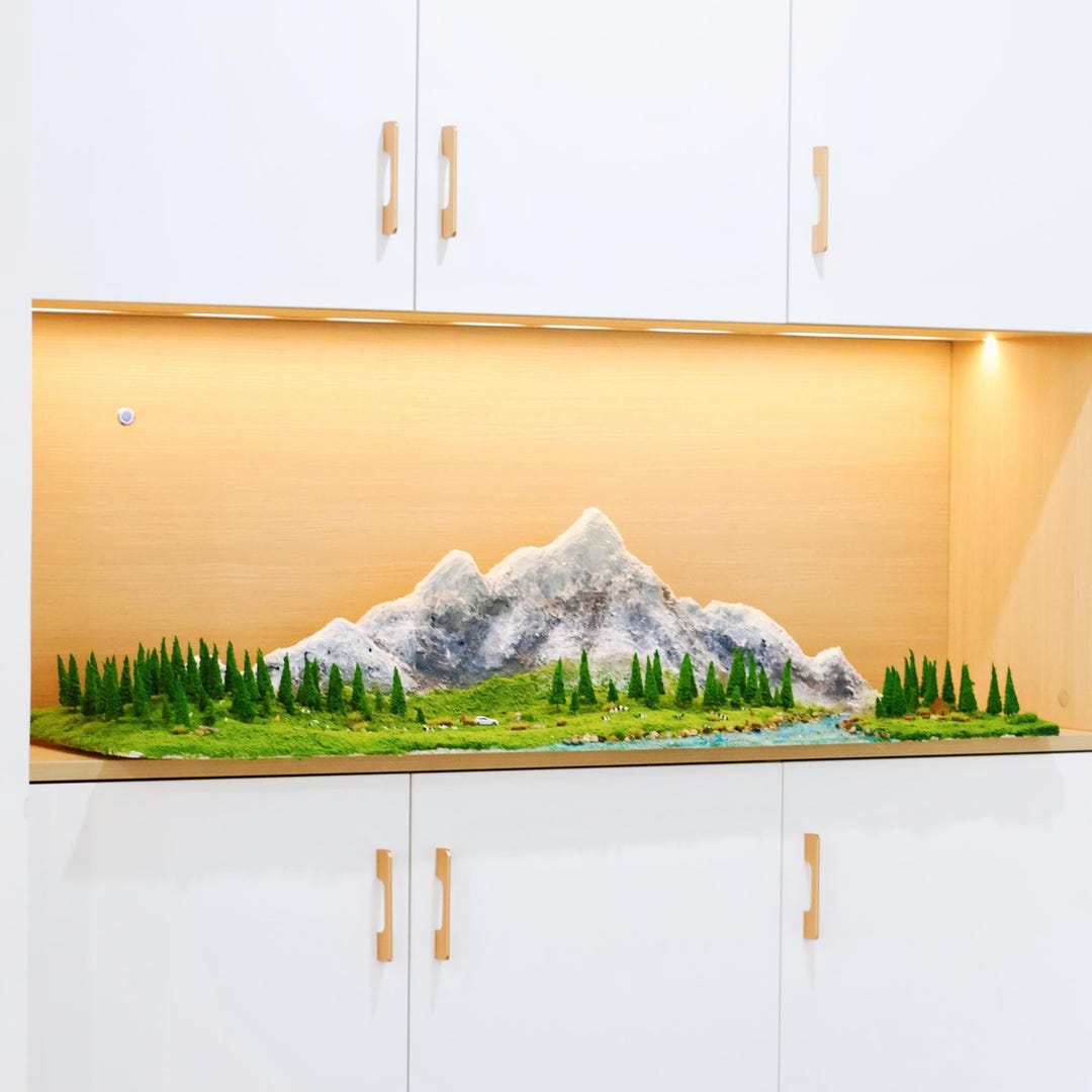 Alpine Mountain Stream Diorama, Handmade Snow Peak Forest Miniature Art ...