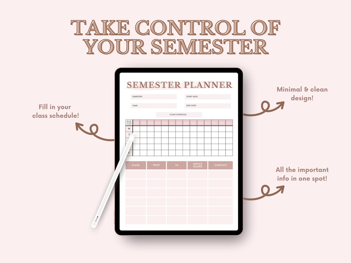 DIGITAL SEMESTER PLANNER Student Planner, College Agenda, College ...