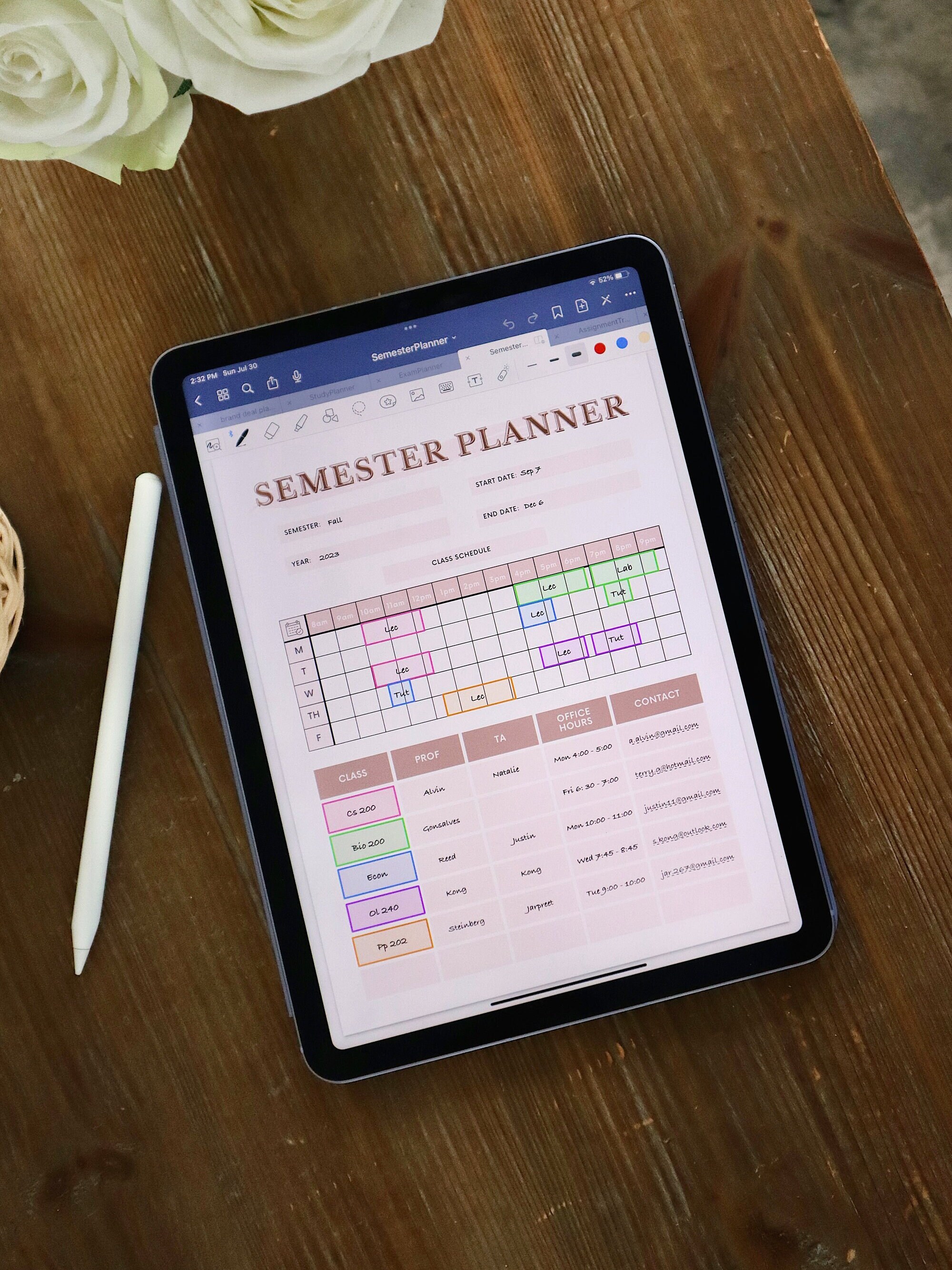 DIGITAL SEMESTER PLANNER Student Planner, College Agenda, College ...