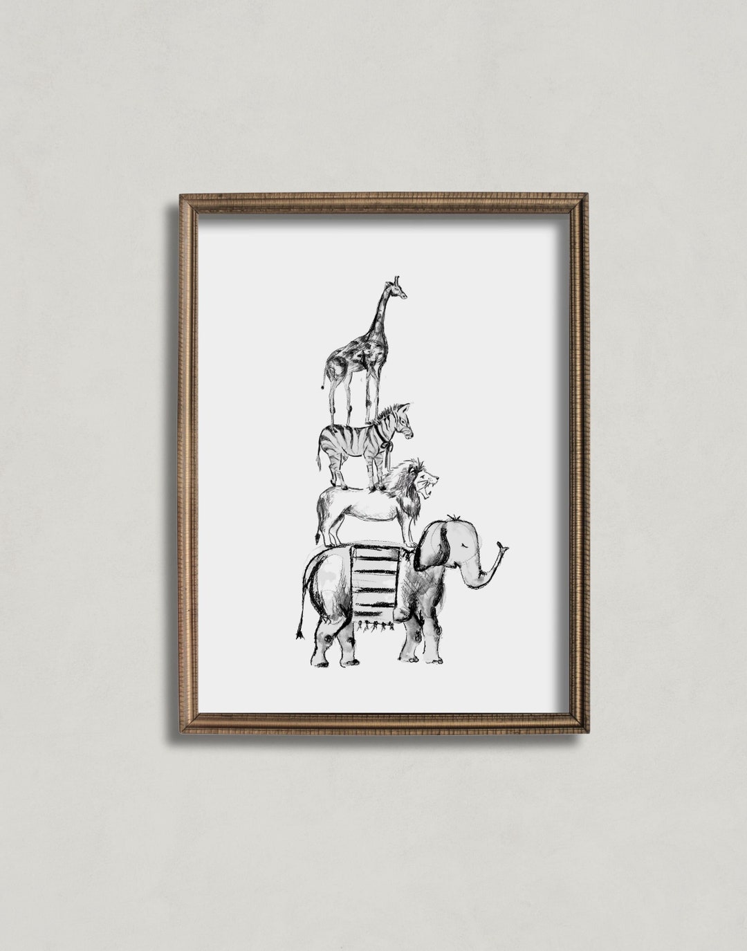 PRINTABLE Stack of Animals Drawing | Safari Nursery Wall Art ...