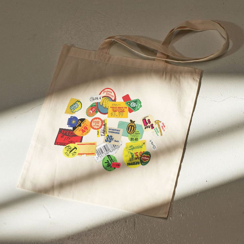 Fruit Sticker Canvas Tote Bag | Aesthetic Graphic Cotton Tote Bag - Etsy