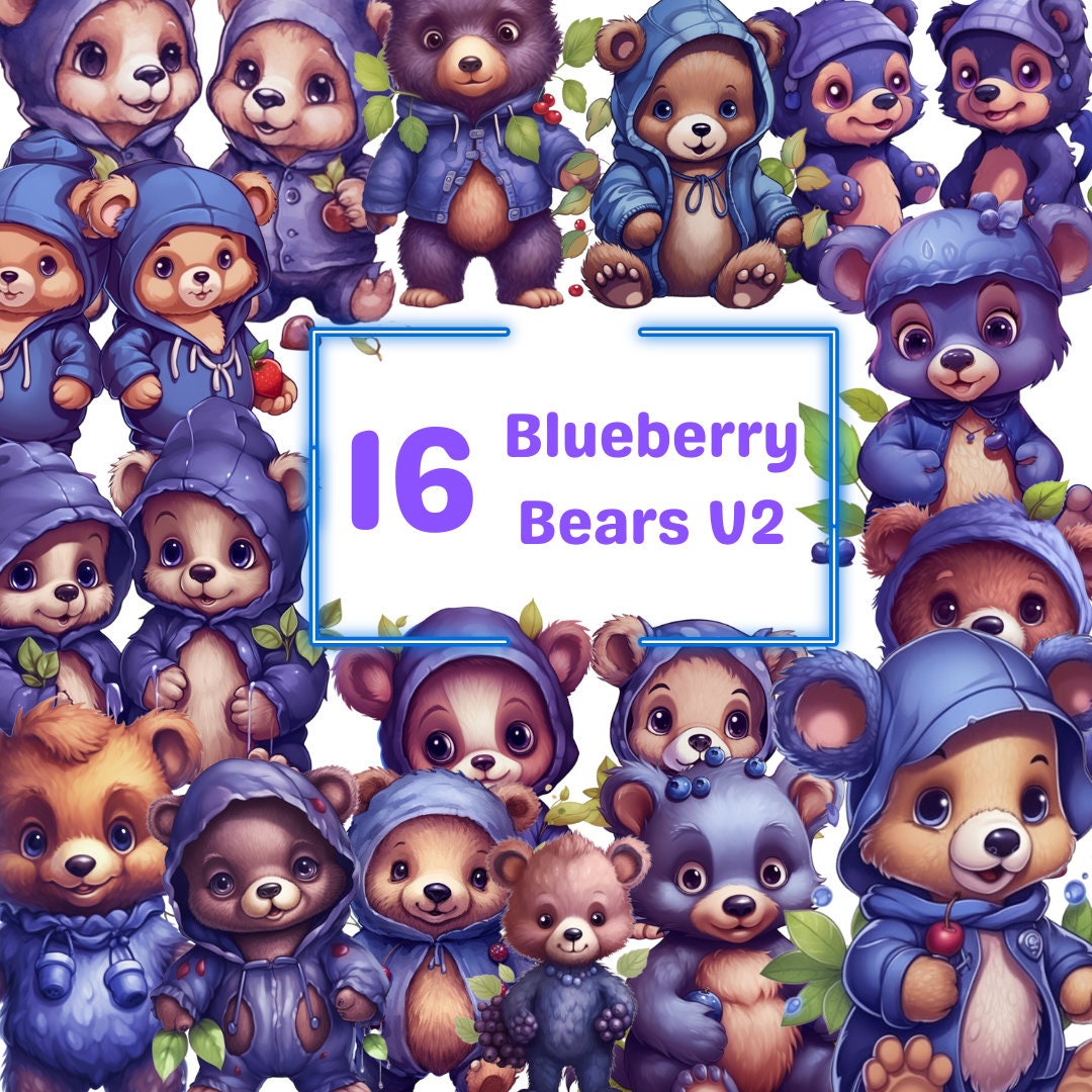Blueberry Teddy Bear Clipart V2 Digital Download, Commercial Use, PNG ...