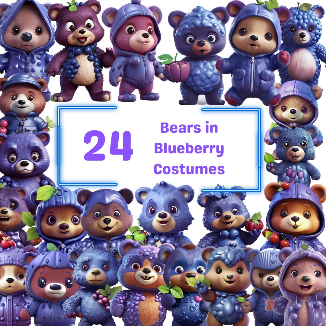 Teddy Bear Clipart in Blueberry Costumes Digital Download - Etsy