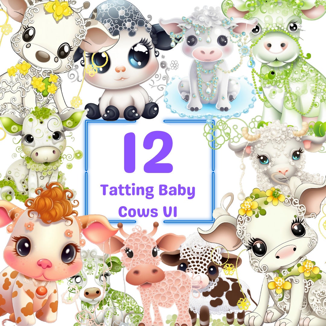 Tatting Baby Cows V1 Digital Download, 400 DPI, PNG, Background Removed ...