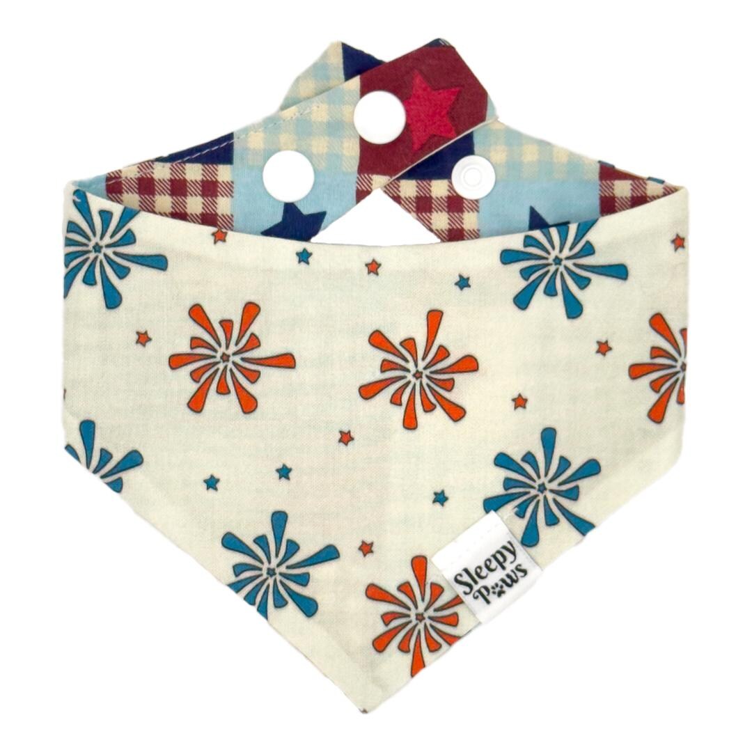 Pinwheel Fireworks - Pet Dog Cat Snap on Reversible Pet Bandana ...