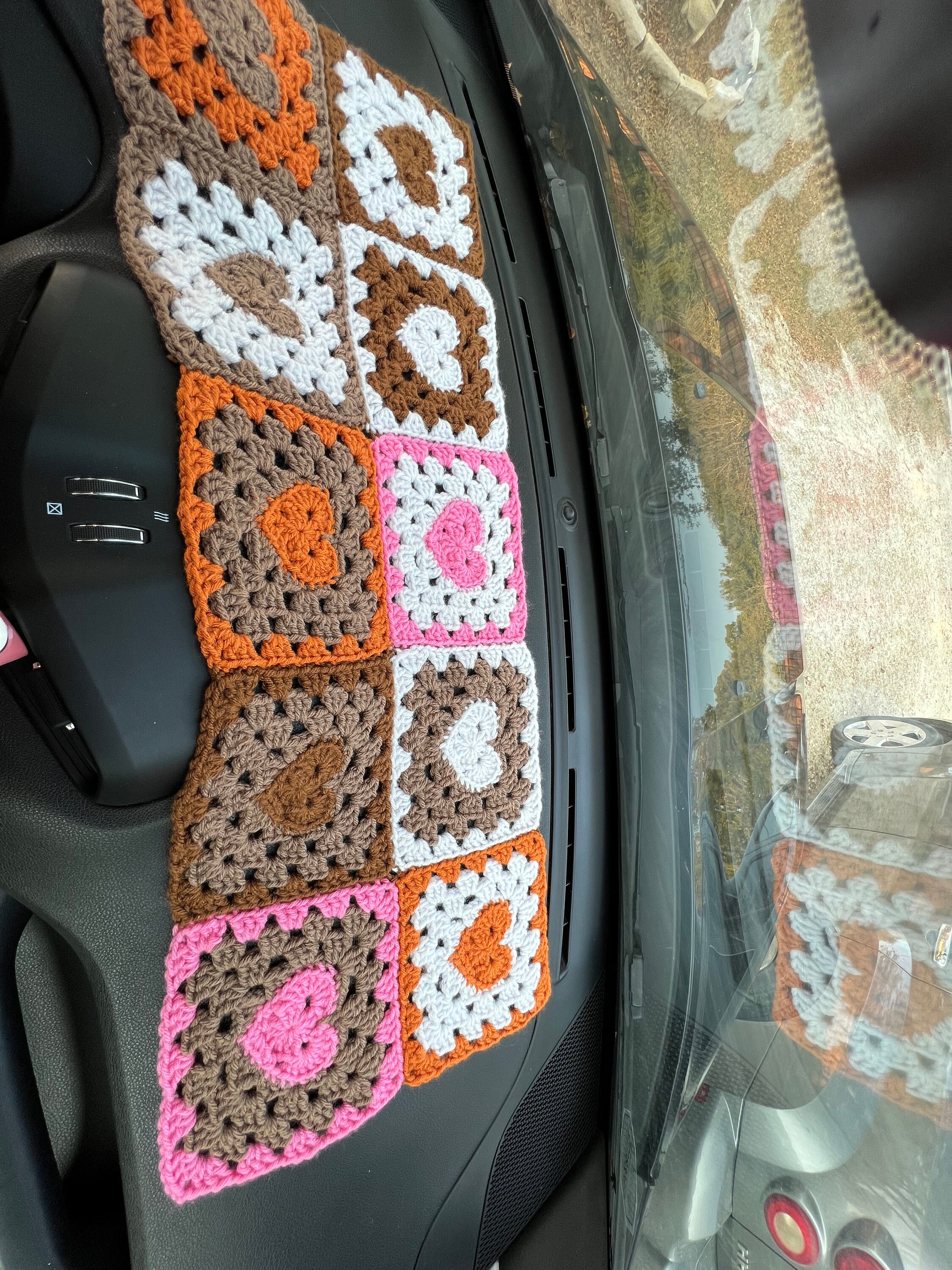 Crochet Hearts Granny Square Car Dash Cover - Etsy