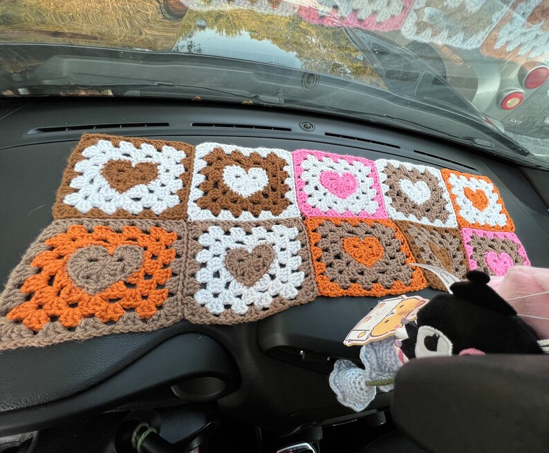 Crochet Hearts Granny Square Car Dash Cover - Etsy