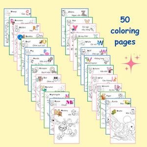 Animals Coloring Pages - Bilingual English and Vietnamese - Etsy