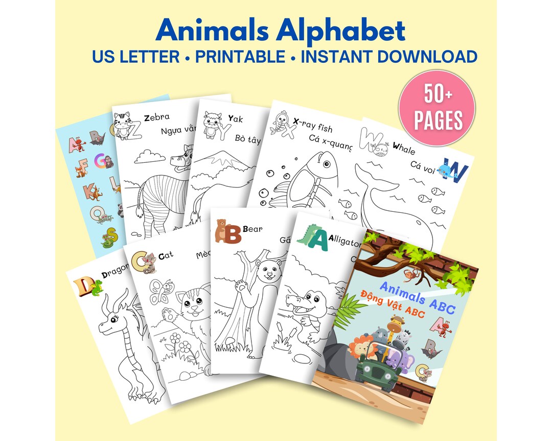 Animals Coloring Pages - Bilingual English and Vietnamese - Etsy