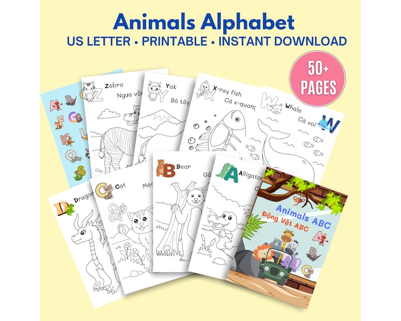 Animals Coloring Pages - Bilingual English and Vietnamese - Etsy