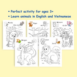 Animals Coloring Pages - Bilingual English and Vietnamese - Etsy
